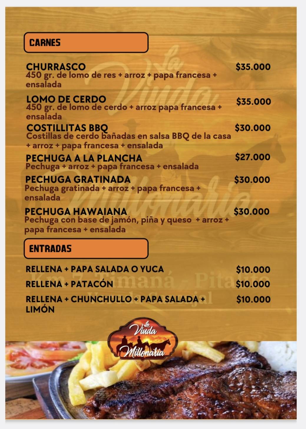 Carta del restaurante Parador llanero la viuda millonaria, Colombia ...