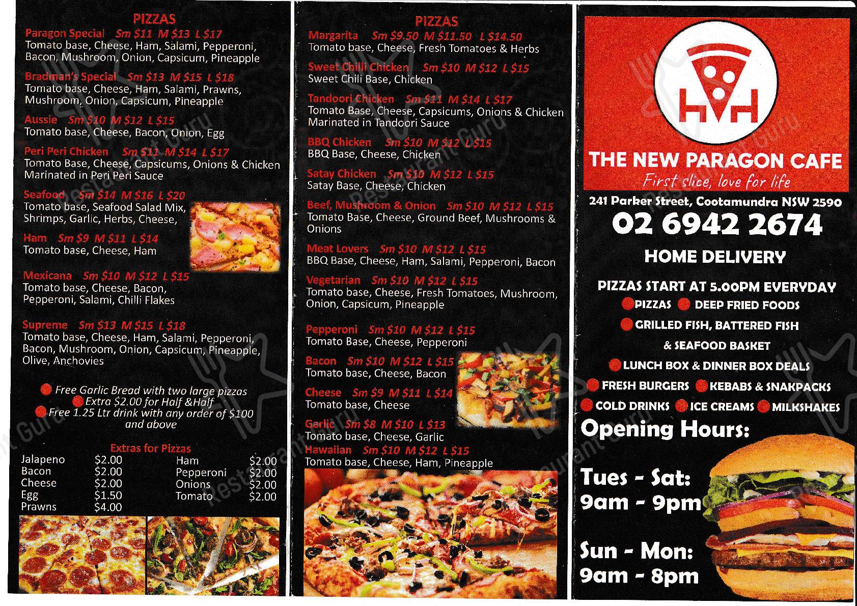 Menu at The New Paragon Dining restaurant, Cootamundra