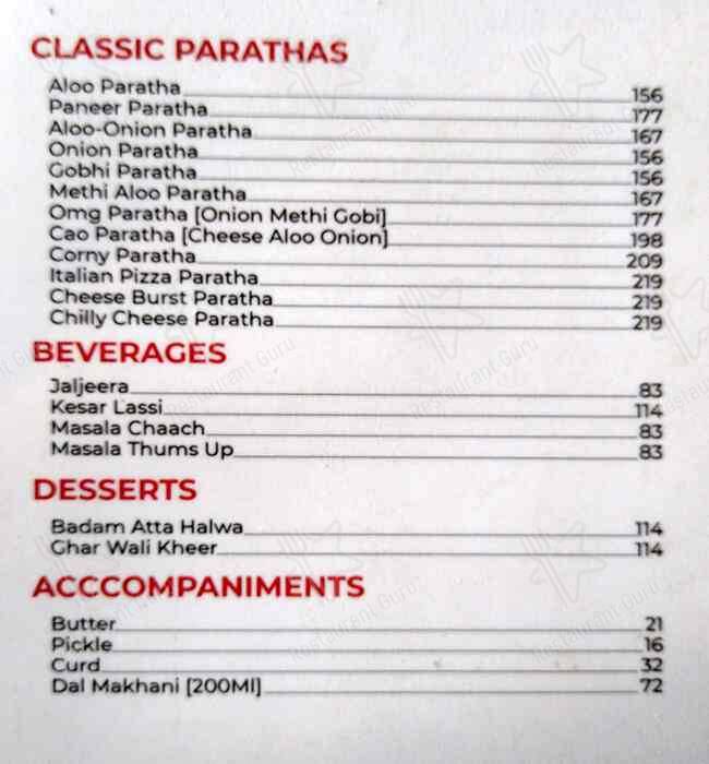 Menu at Paratha Box - Desi Punjabi Meals, Bengaluru, 710