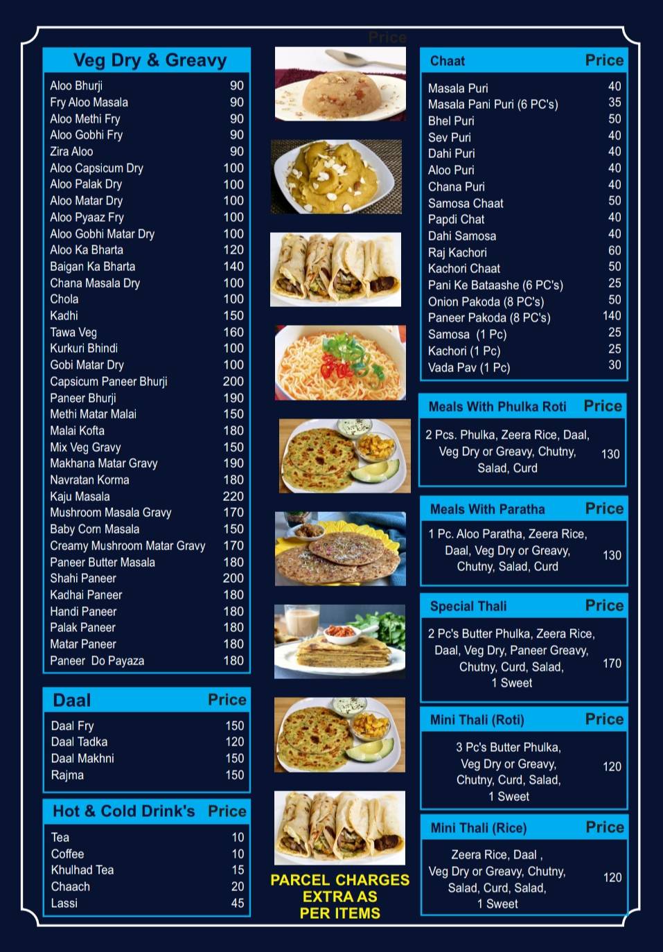 Menu at Parathe Waale, Bengaluru
