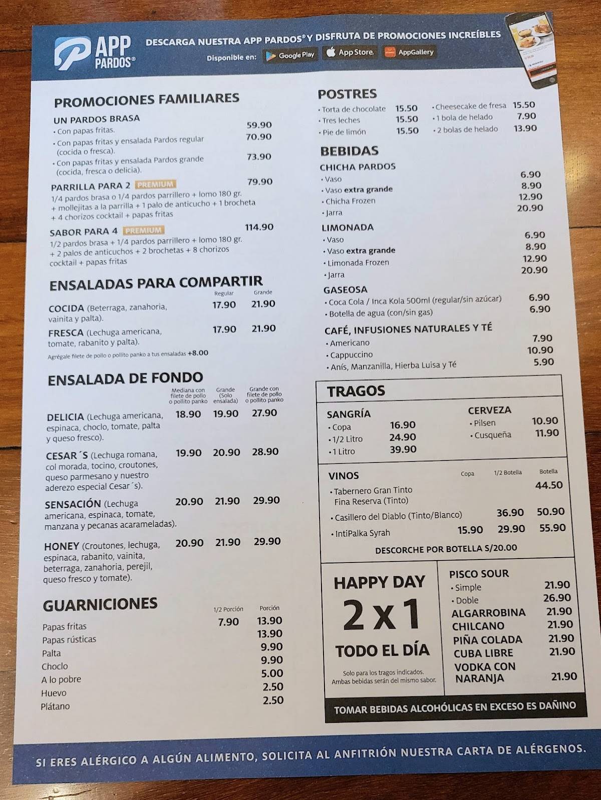 Menu at Pardos Chicken Salaverry restaurant, Jesus Maria, Av. Gral ...