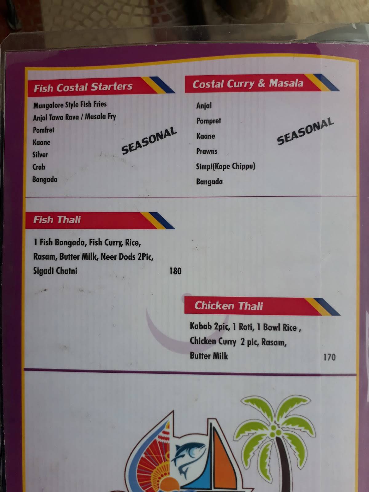 Menu at Parijatha Fish Land, Bengaluru