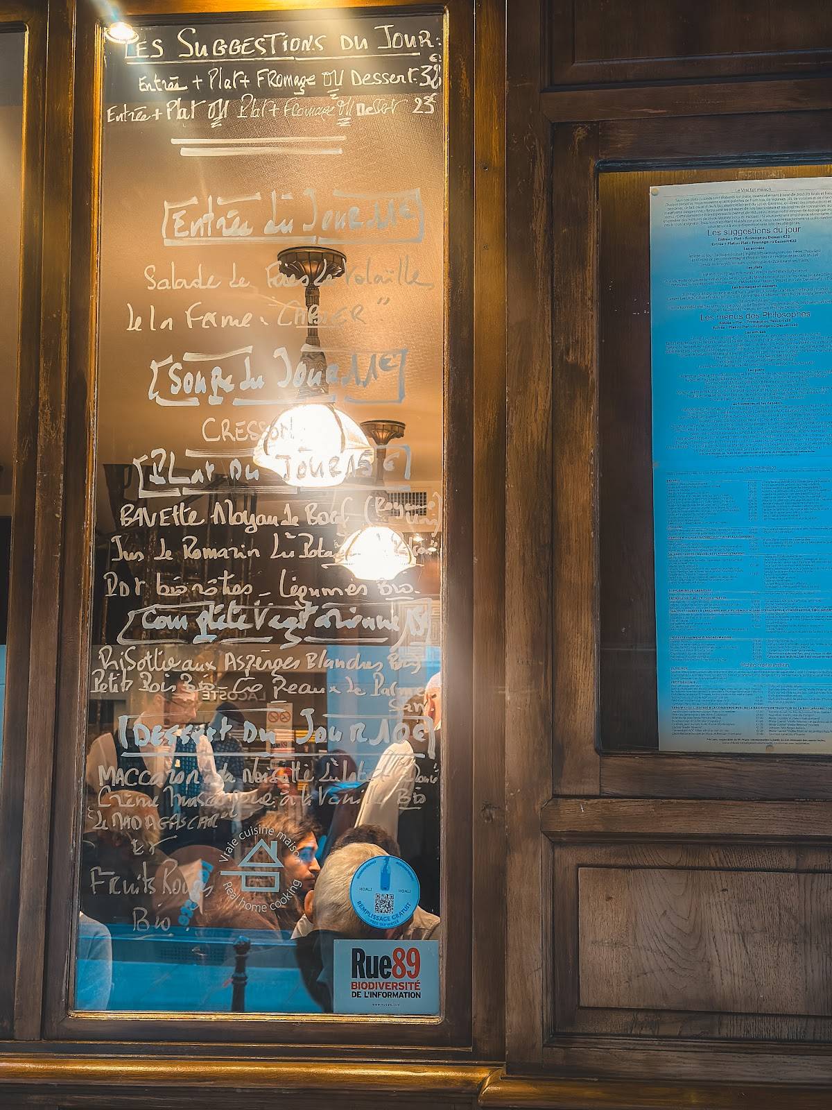 Menu at Les Philosophes restaurant, Paris, 28 Rue Vieille du Temple