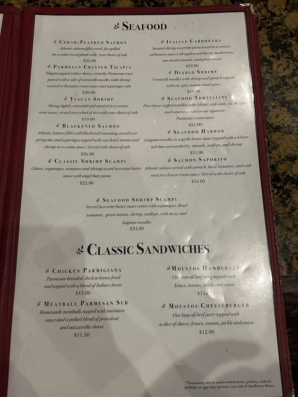 Menu at Moustos Pasta & Grill restaurant, Paris