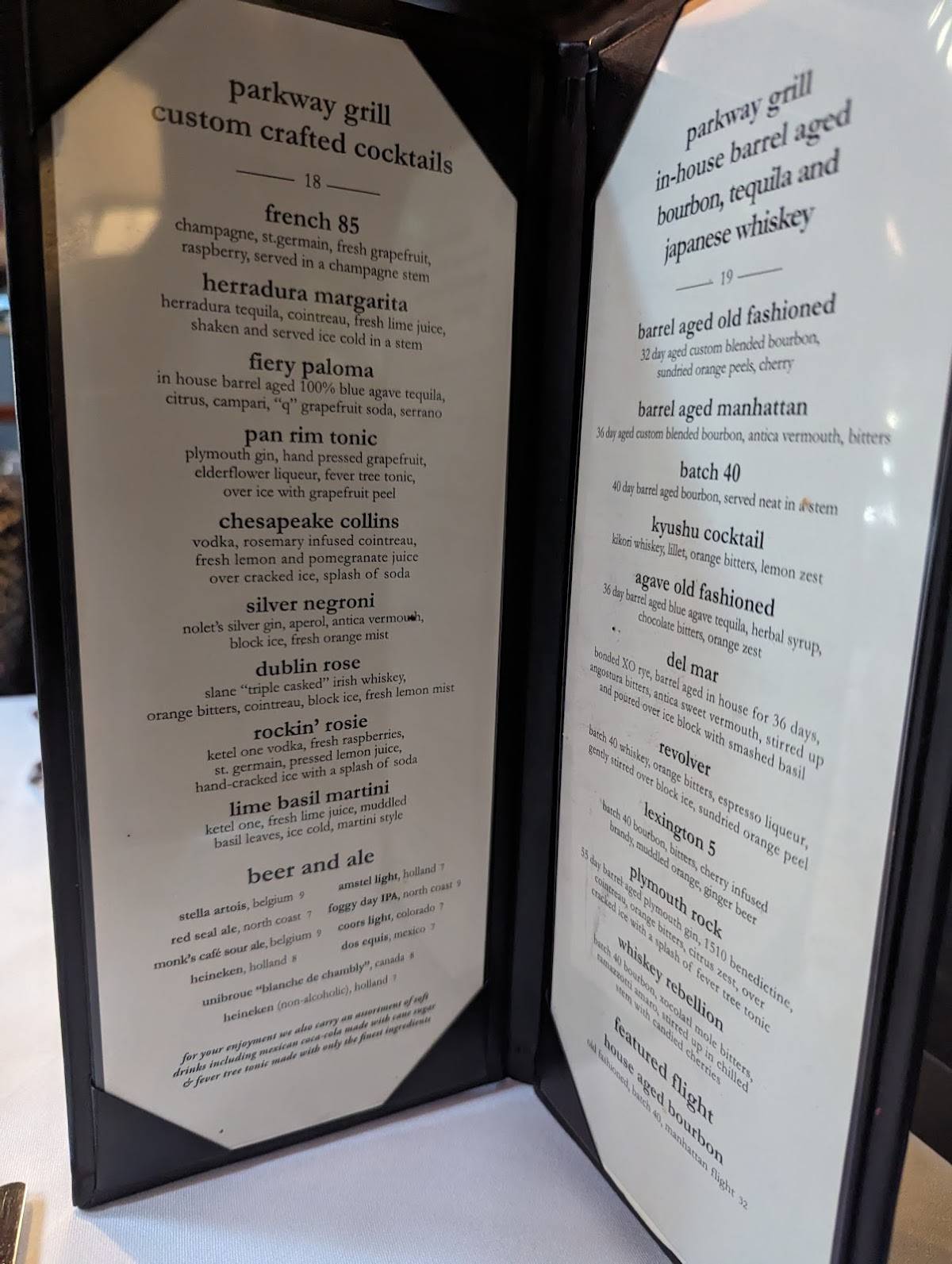 Menu at Parkway Grill pub & bar, Pasadena