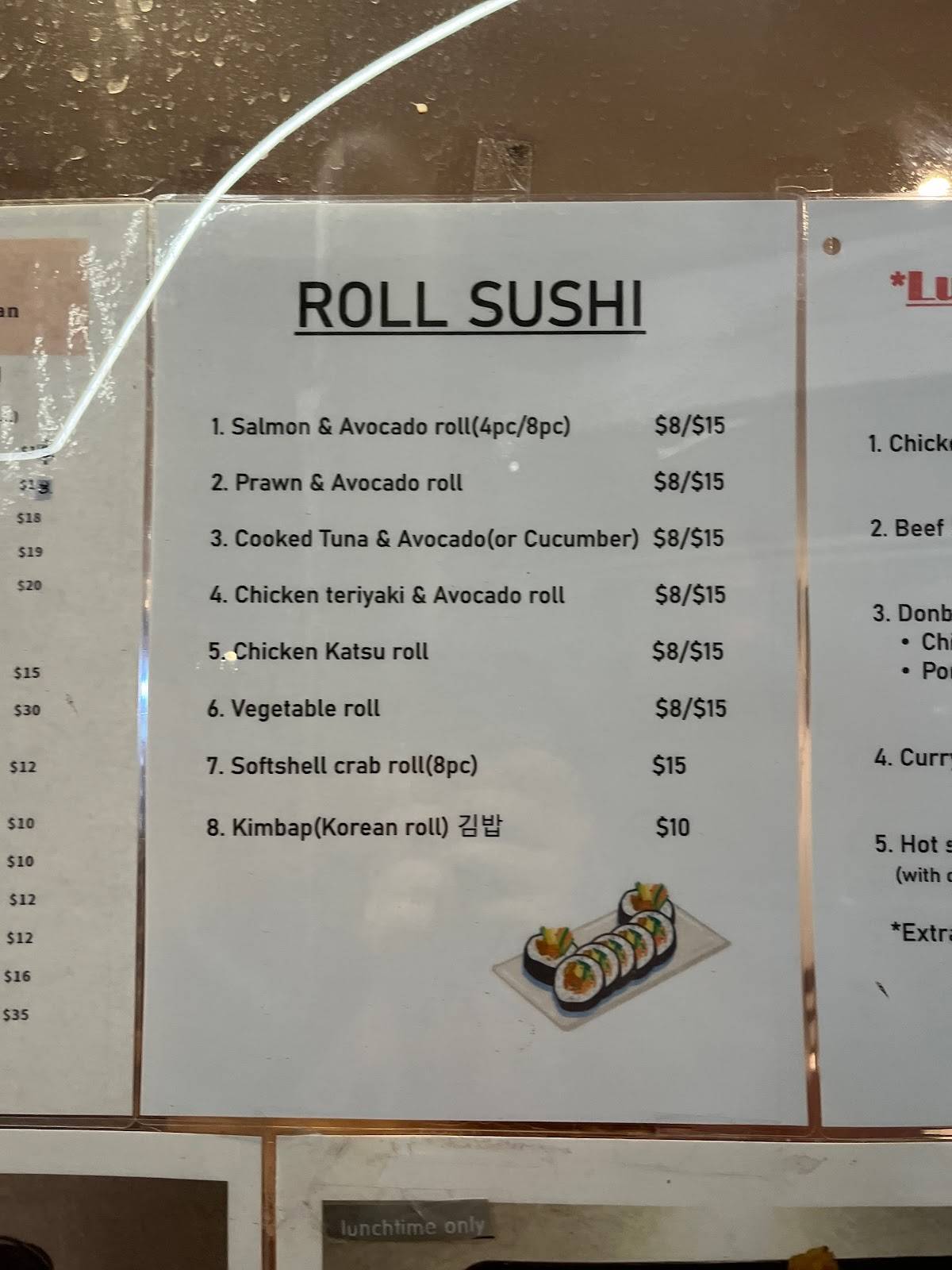 Menu at Tokyo Japanese Restaurant, Parramatta