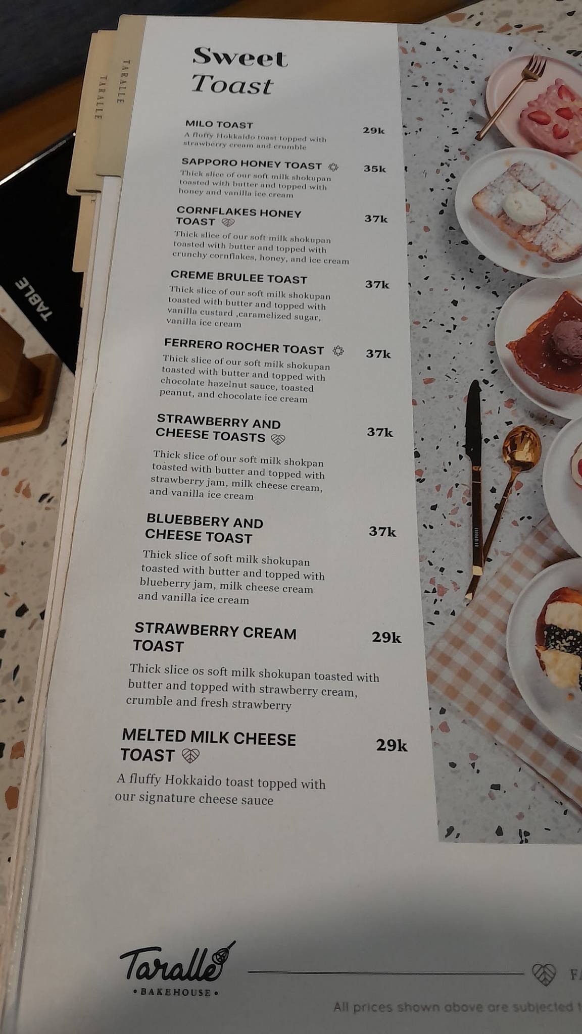 Menu at Paskal 219 restaurant, Bandung
