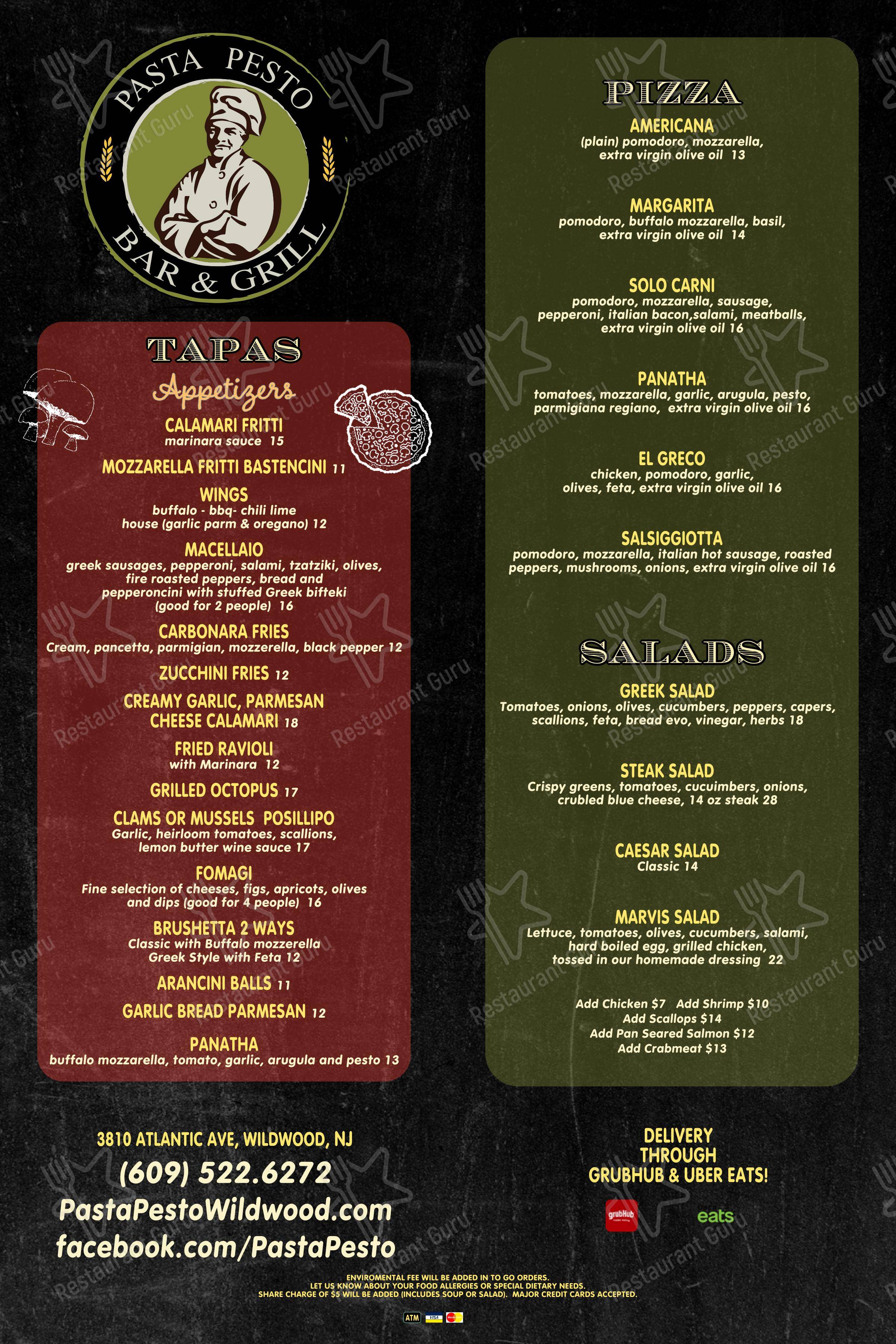 Menu at Pasta Pesto Bar & Grill, Wildwood, Atlantic Ave
