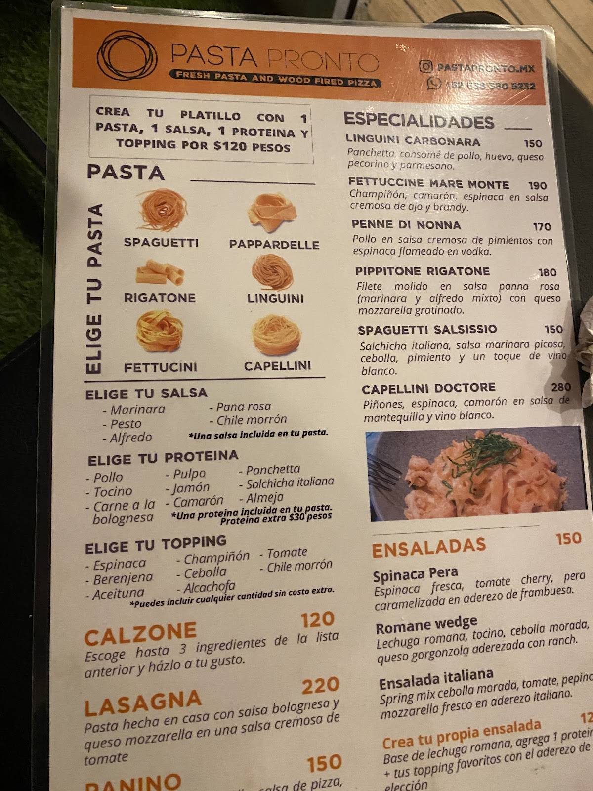 Menu at Pasta Pronto - Pastas y Pizza a la leña pizzeria, Puerto Peñasco