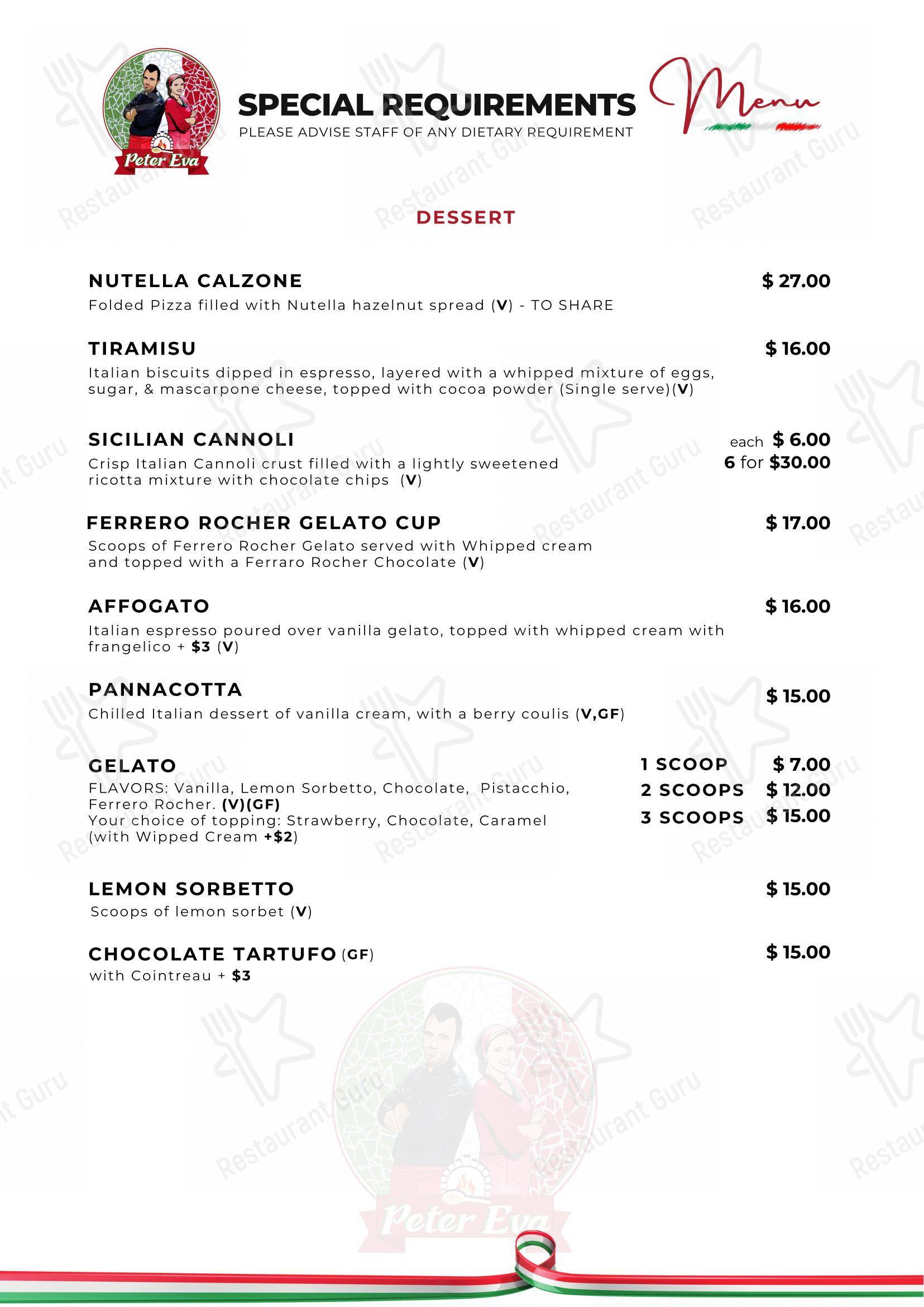 Menu at Pasta & Pizza Peter Eva Italian restaurant, Huskisson