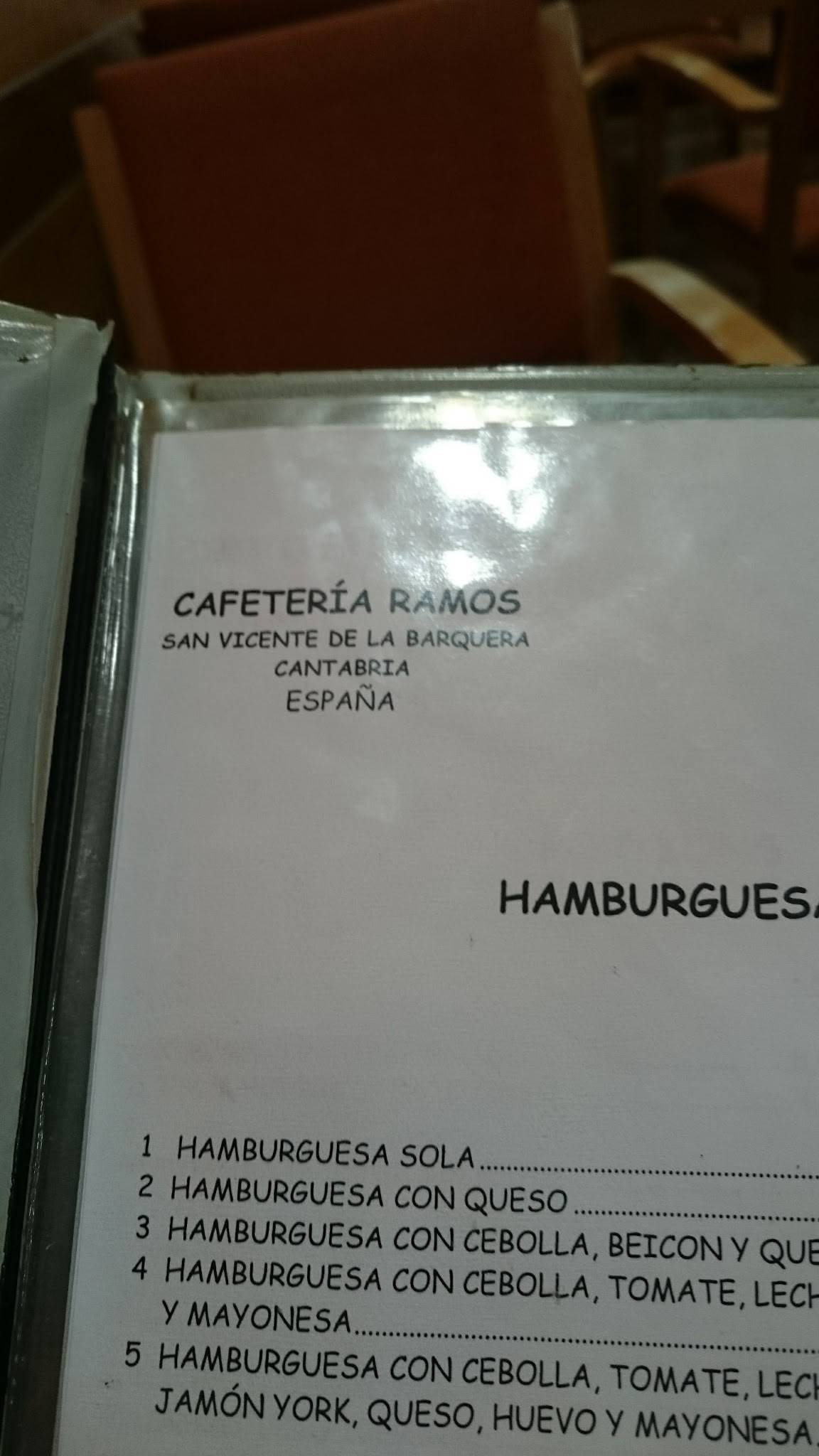 Carta de Pastelería Cafetería Ramos, San Vicente de la Barquera