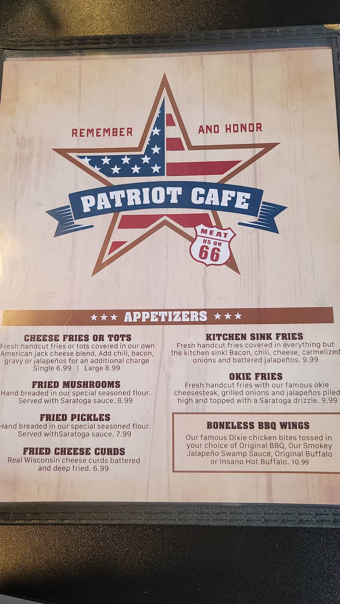 Menu at Patriot Cafe, Sapulpa