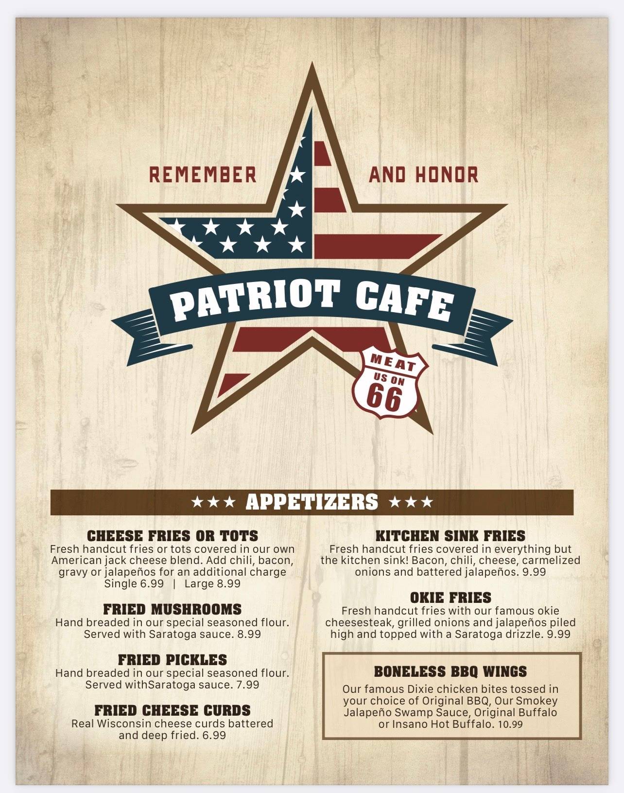 Menu at Patriot Cafe, Sapulpa