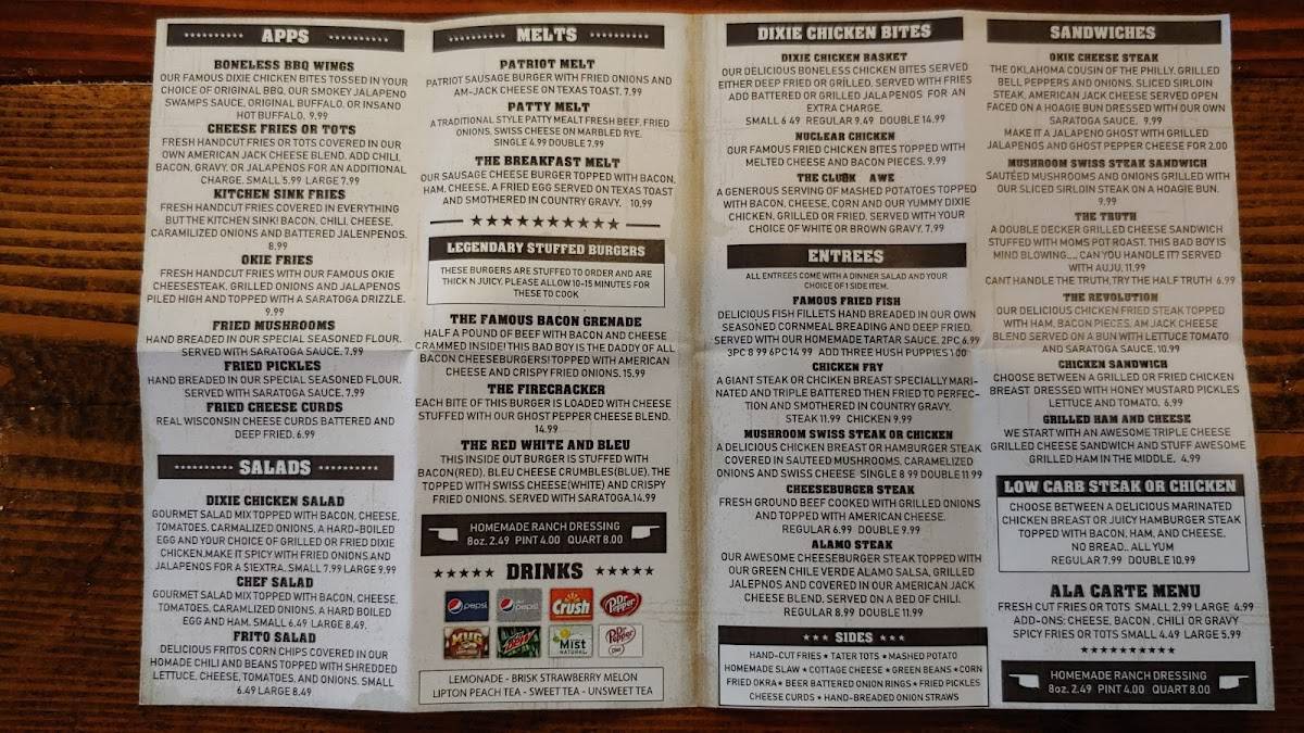 Menu at Patriot Cafe, Sapulpa