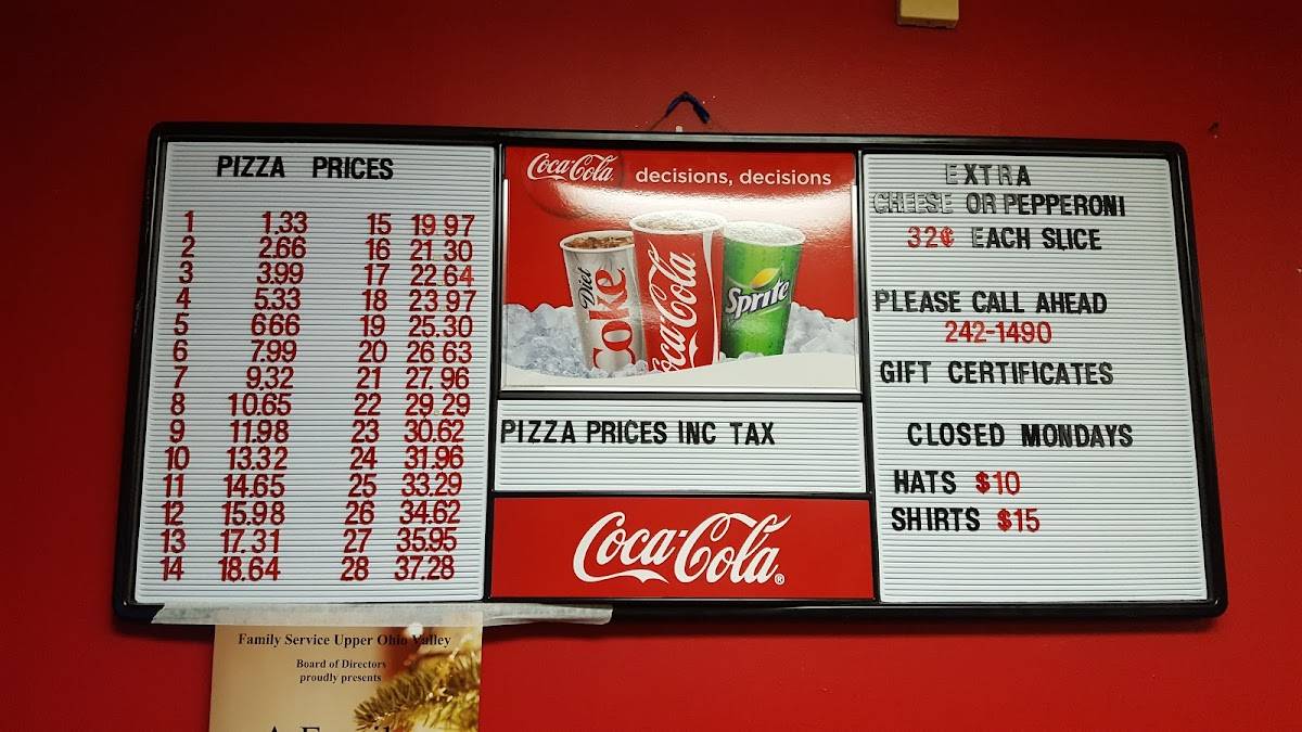 Menu at Patsy’s Pizza pizzeria, Wheeling