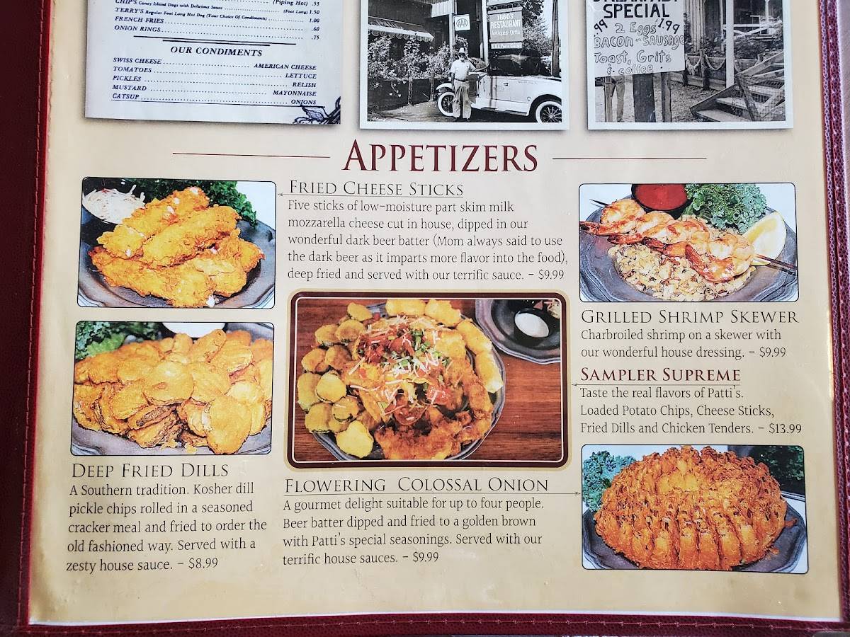 Menu at Patti's 1880's Settlement restaurant, Grand Rivers