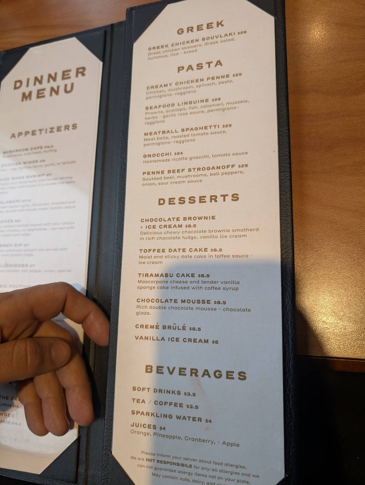 Menu at Pavilion Restaurant, Prince Rupert