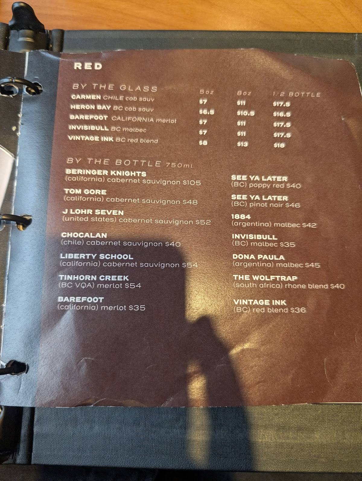 Menu at Pavilion Restaurant, Prince Rupert