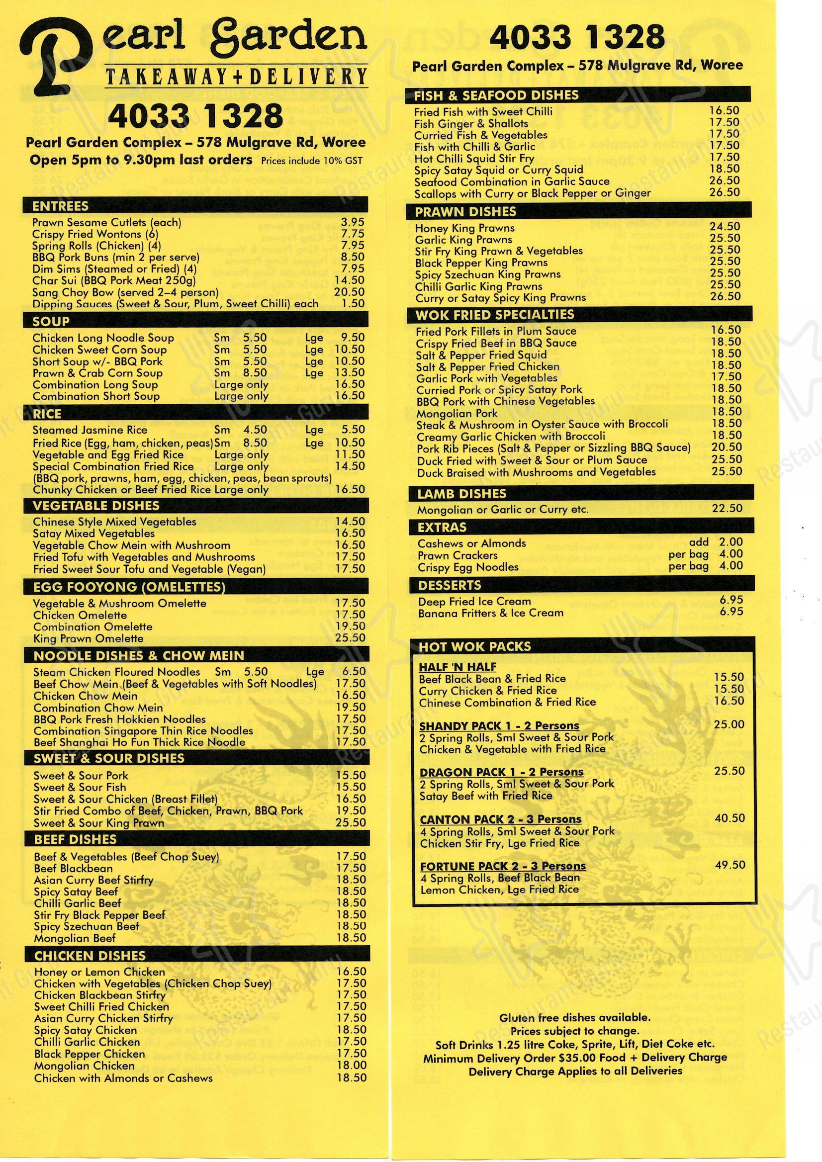 Menu at Pearl Garden Restaurant, Earlville