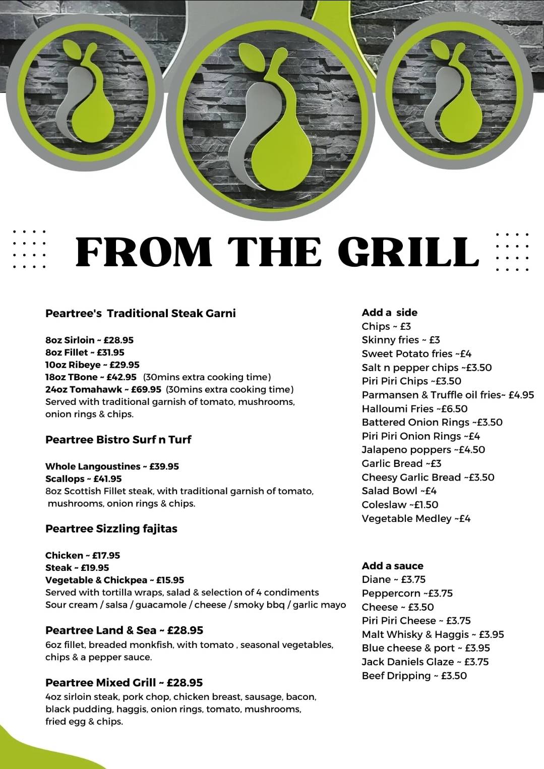 Menu at Peartree Bistro restaurant, Fraserburgh