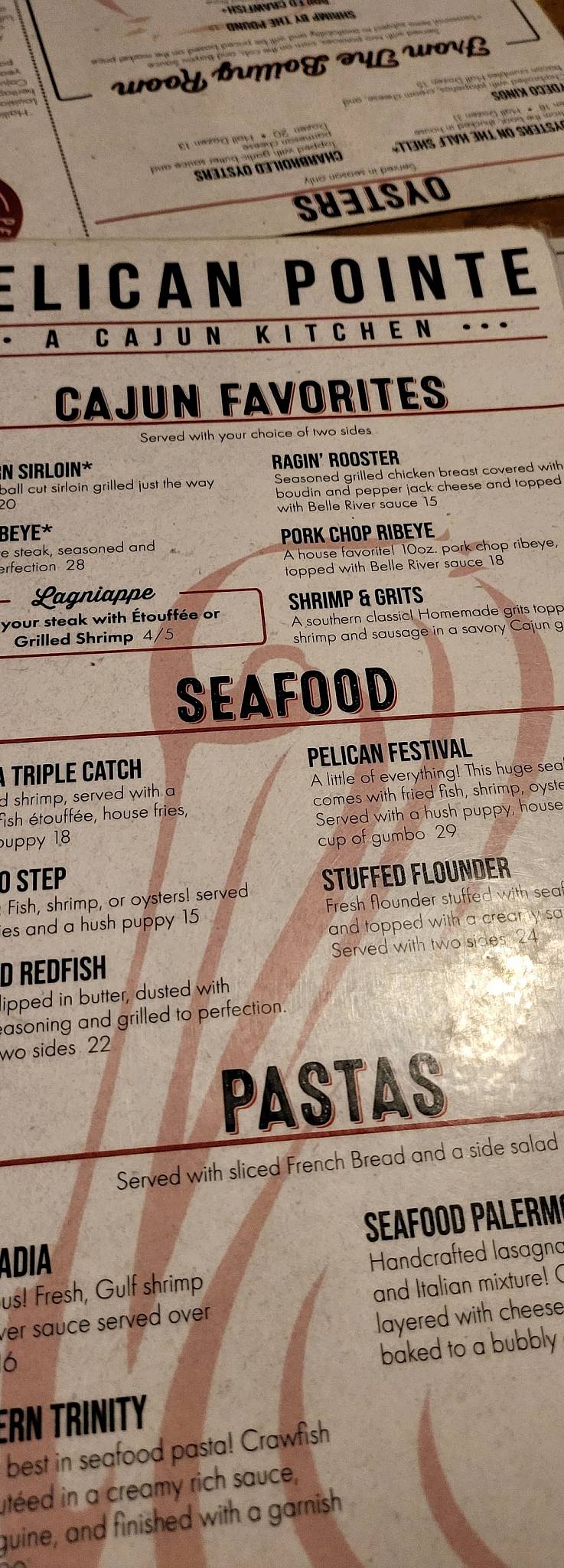 Menu at Pelican Pointe restaurant, Lufkin