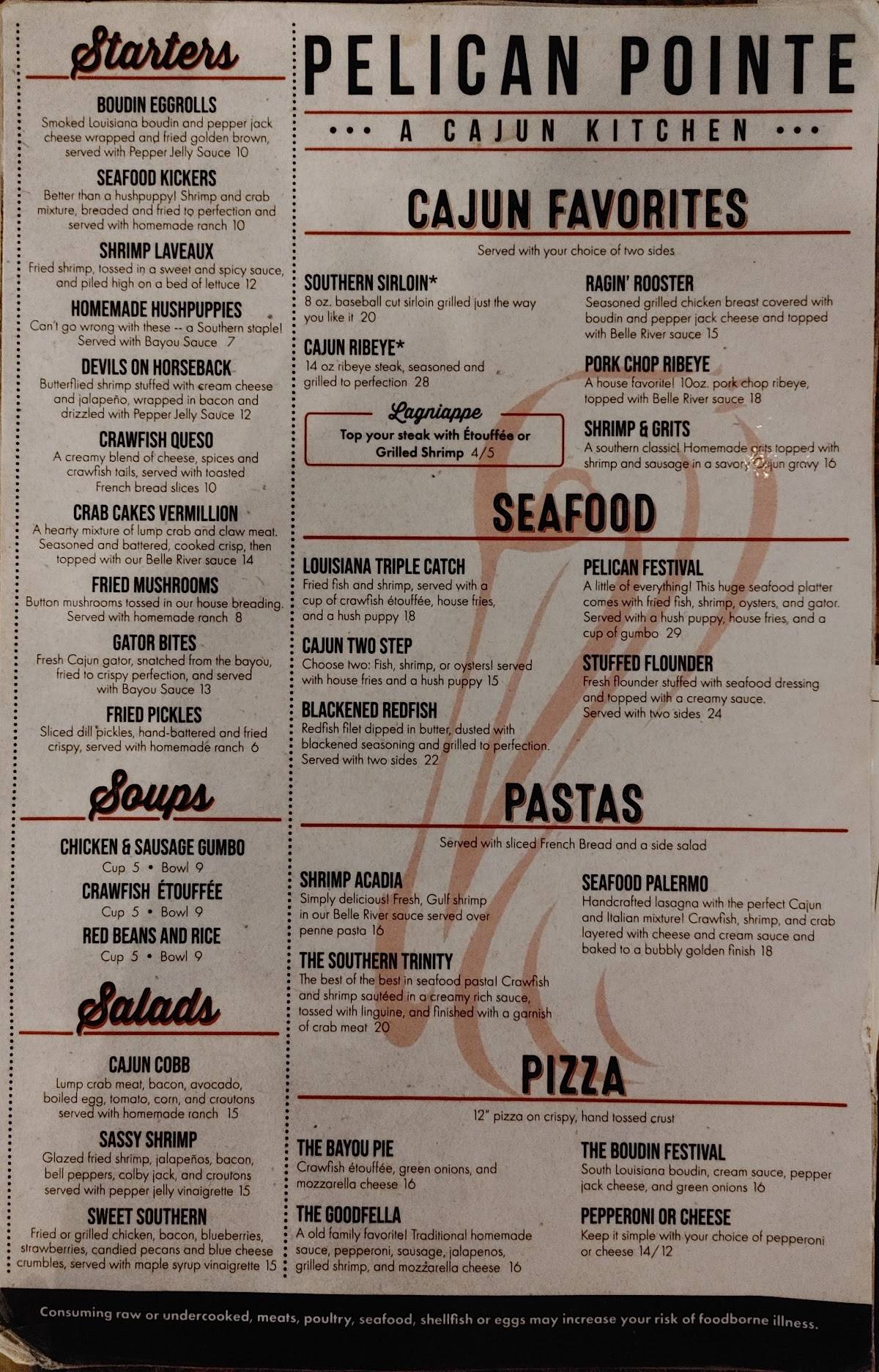 Menu at Pelican Pointe restaurant, Lufkin