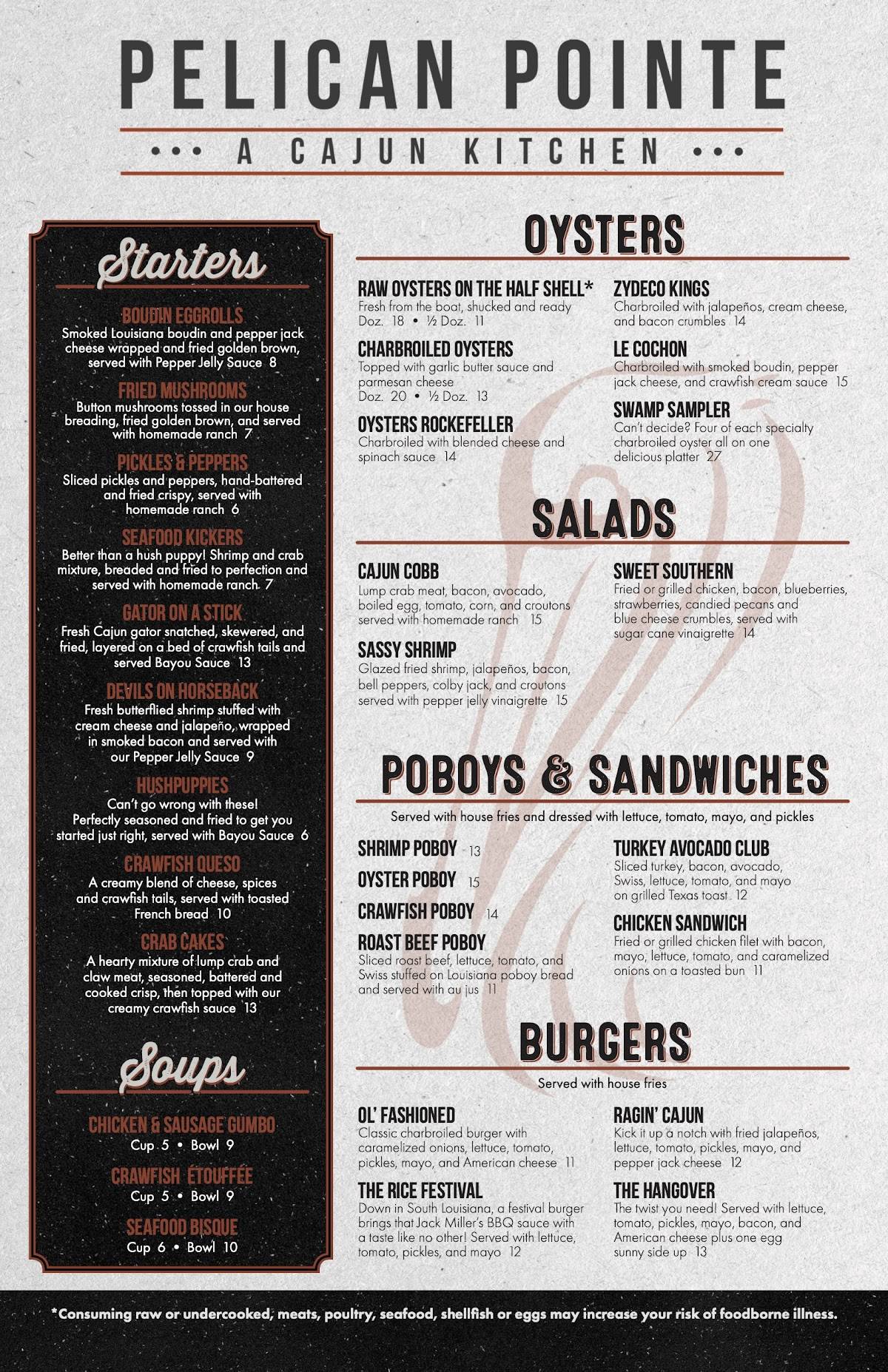 Menu at Pelican Pointe restaurant, Lufkin
