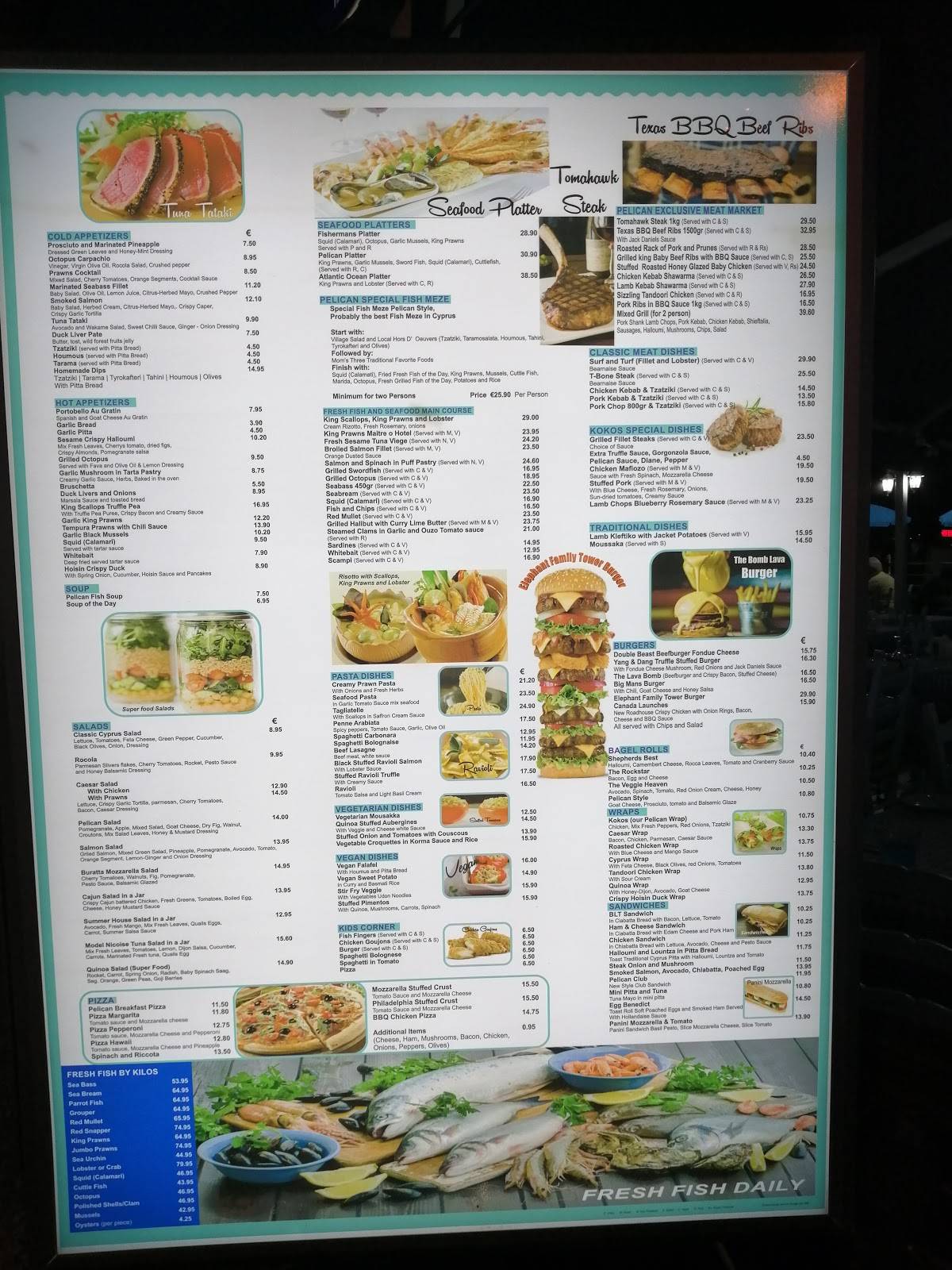 Menu at Pelican Restaurant, Paphos, At the Paphos Harbour