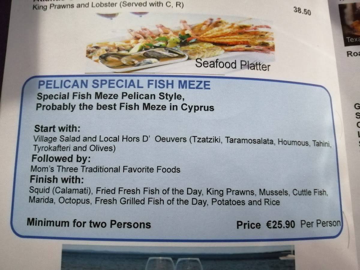 Menu at Pelican Restaurant, Paphos, At the Paphos Harbour