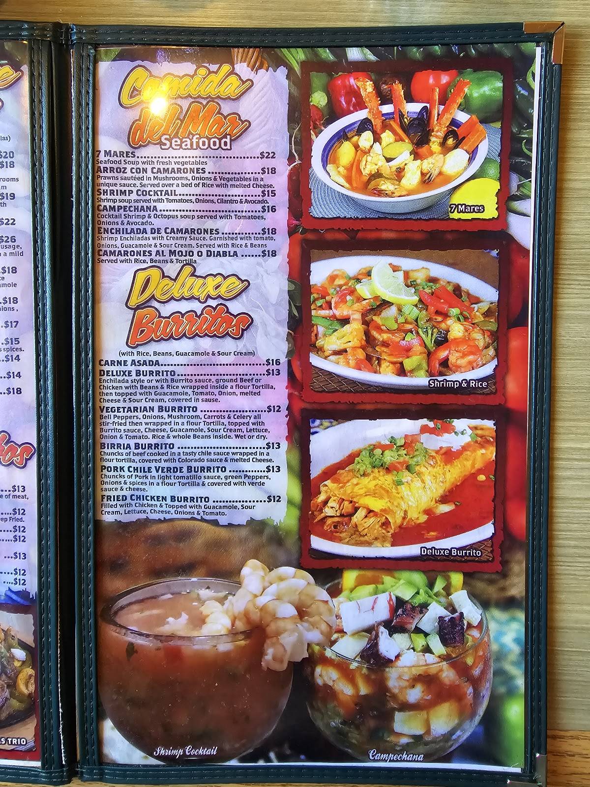 Menu at Mazatlan Mexican Restaurant, Pendleton