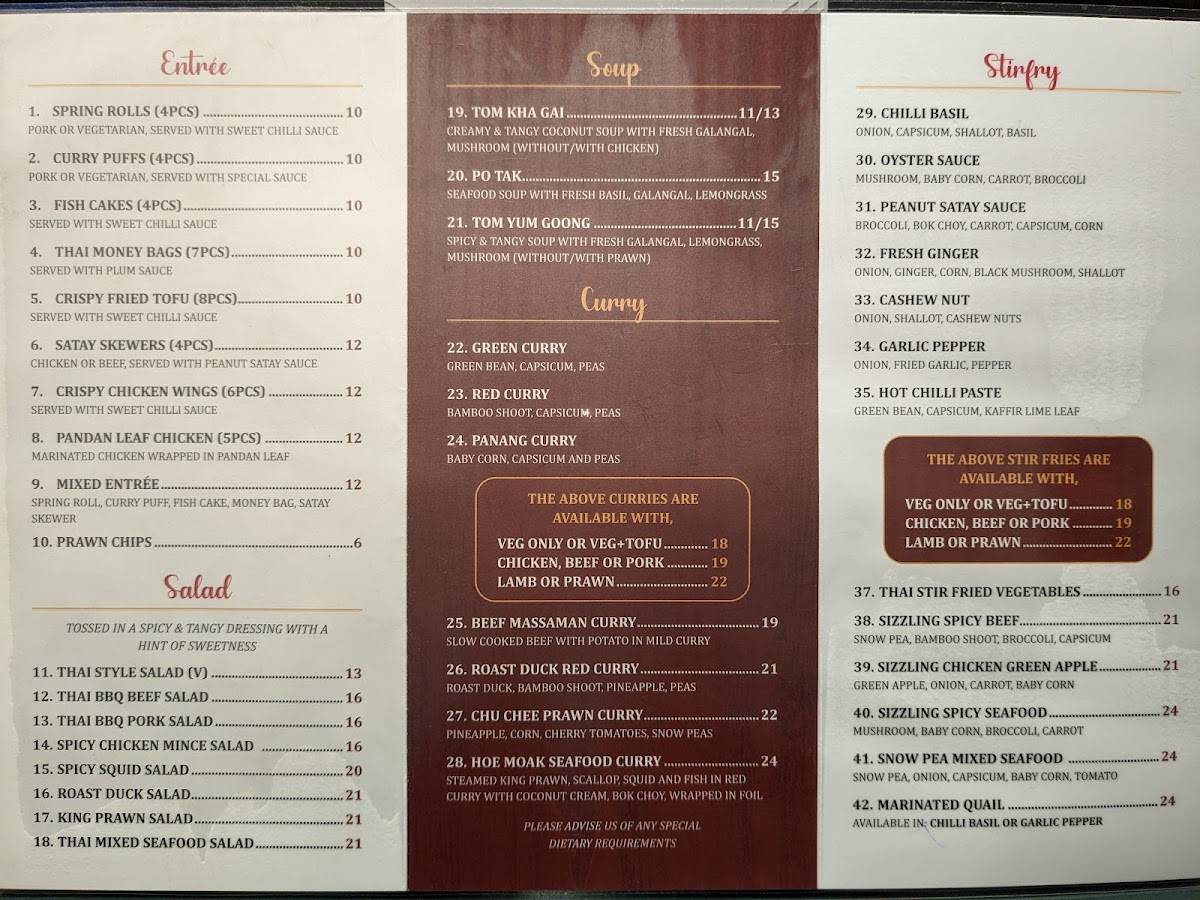 Menu at 3 Junction Thai restaurant, Penrith