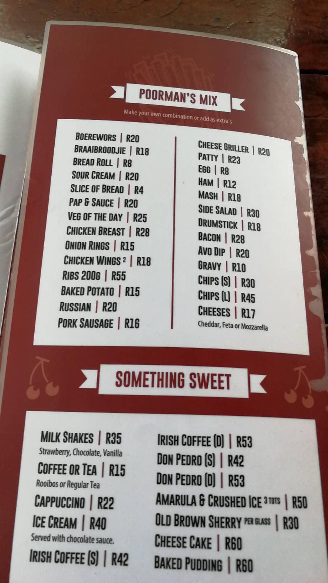 Menu at Pepper Chair Restaurant, Centurion