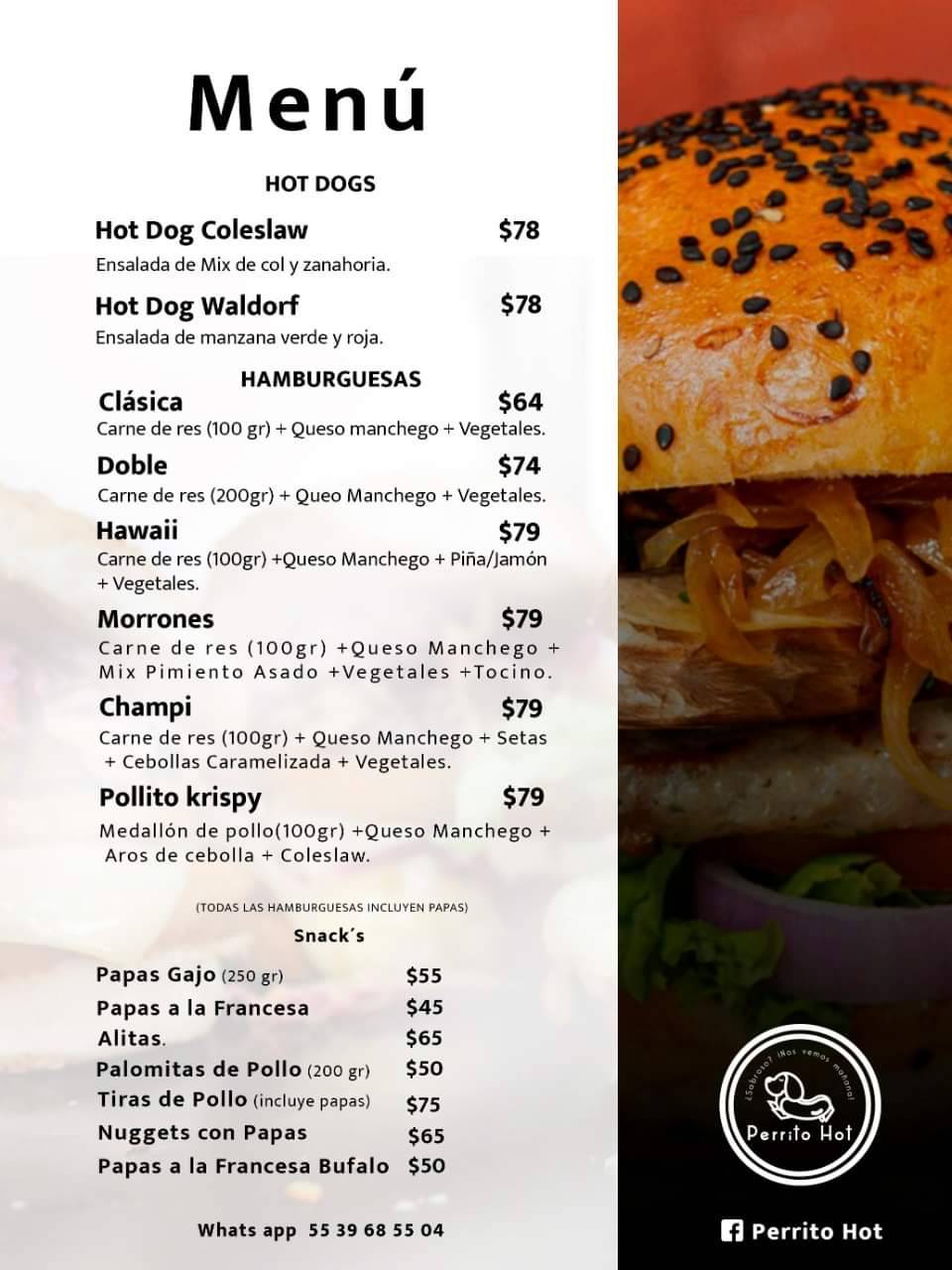 Menu at Perrito Hot restaurant, Mexico City