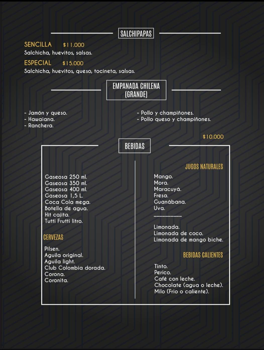 Carta del restaurante Perro loco 2"parque", El Carmen del Viboral