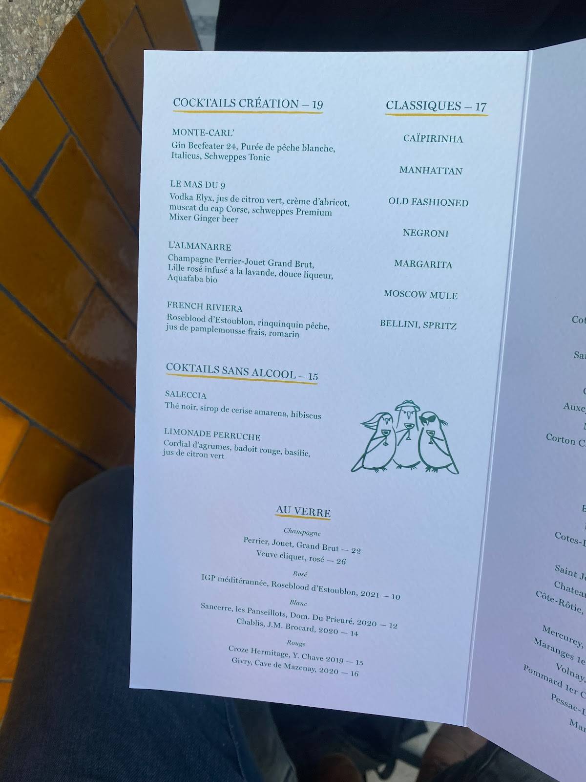 Menu at Perruche pub & bar, Paris