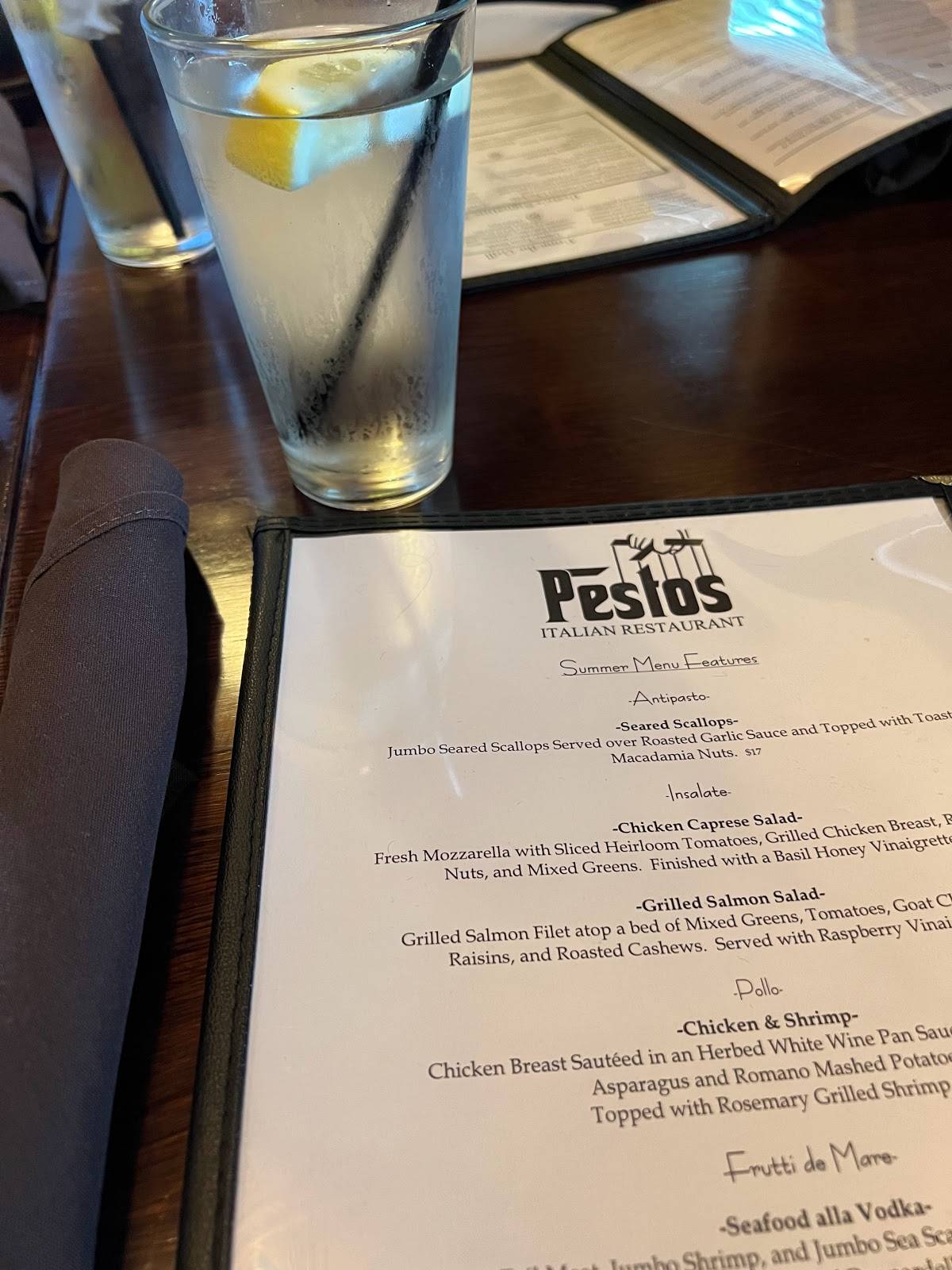 Menu at Pesto's Italian Restaurant, Valparaiso
