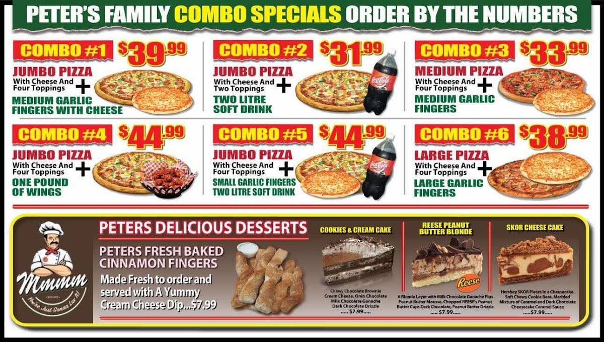 Menu at Peter's Pizza restaurant, Mount Pearl