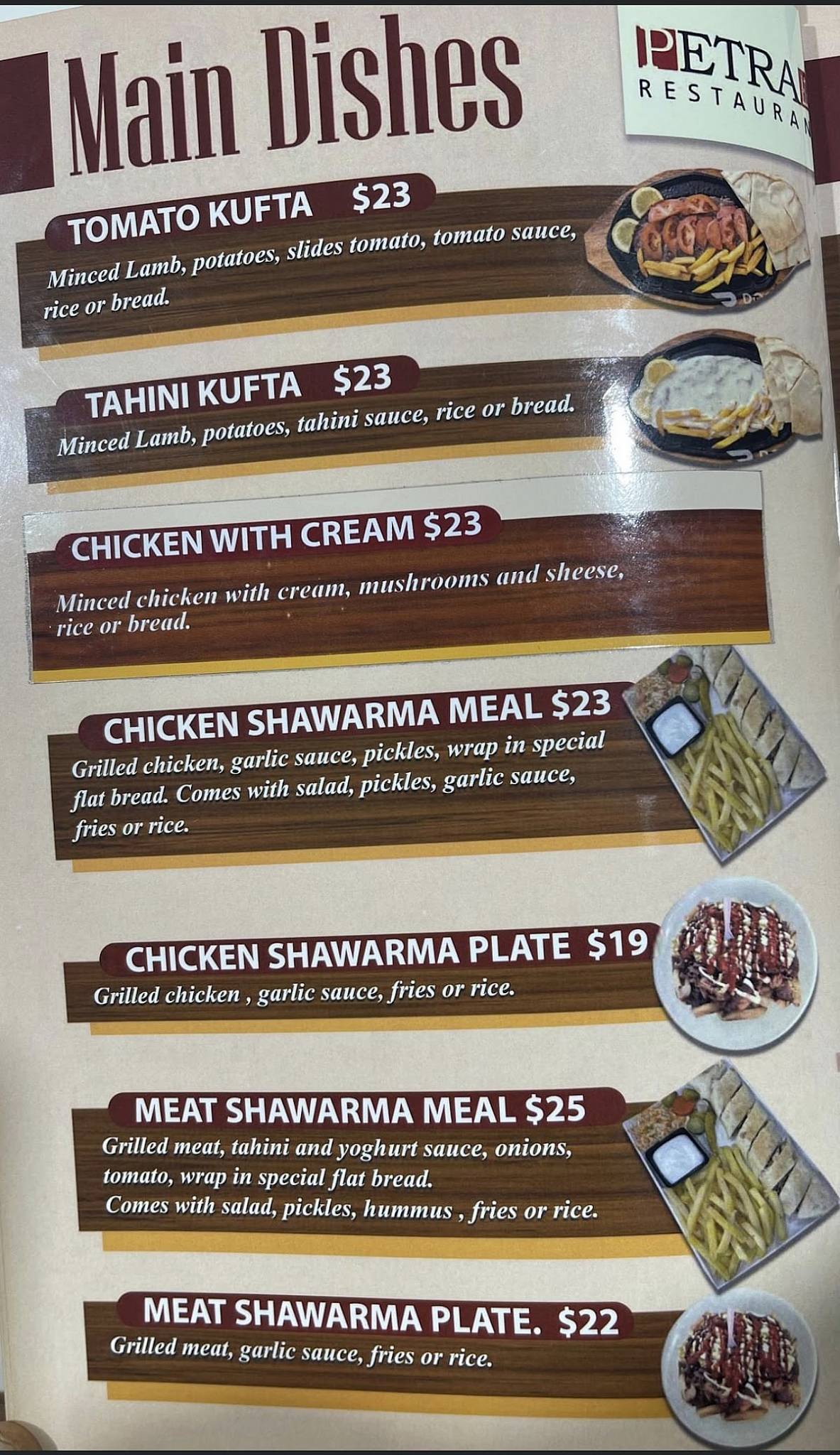 Menu at Petra Restaurant, Victoria Park