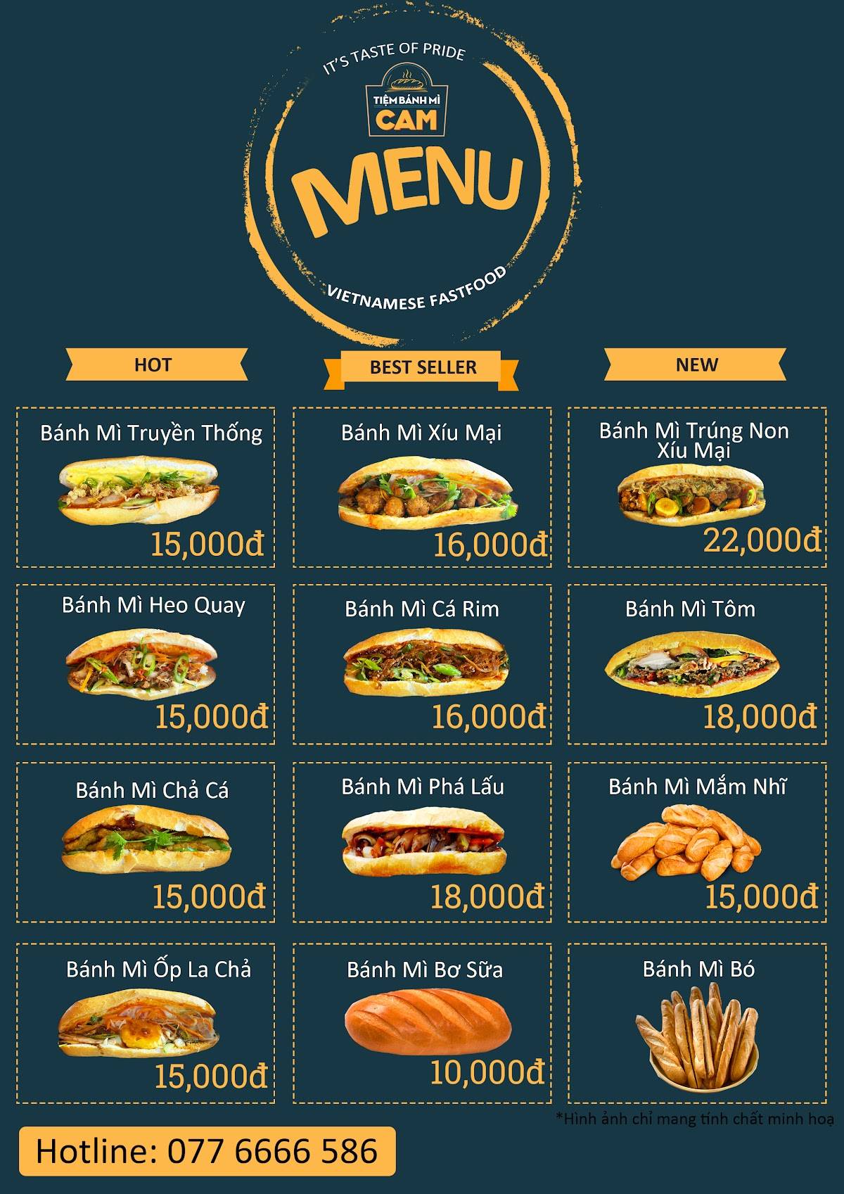 Menu at Tiệm Bánh Mì Cam restaurant, Phan Thiet