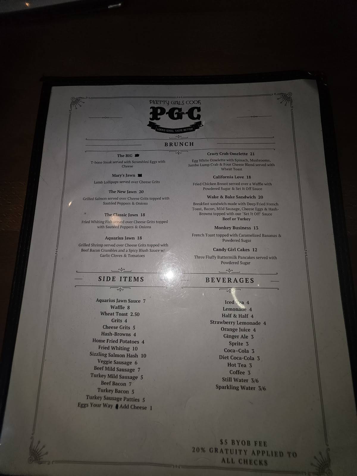 Menu at Pretty Girls Cook restaurant, Philadelphia
