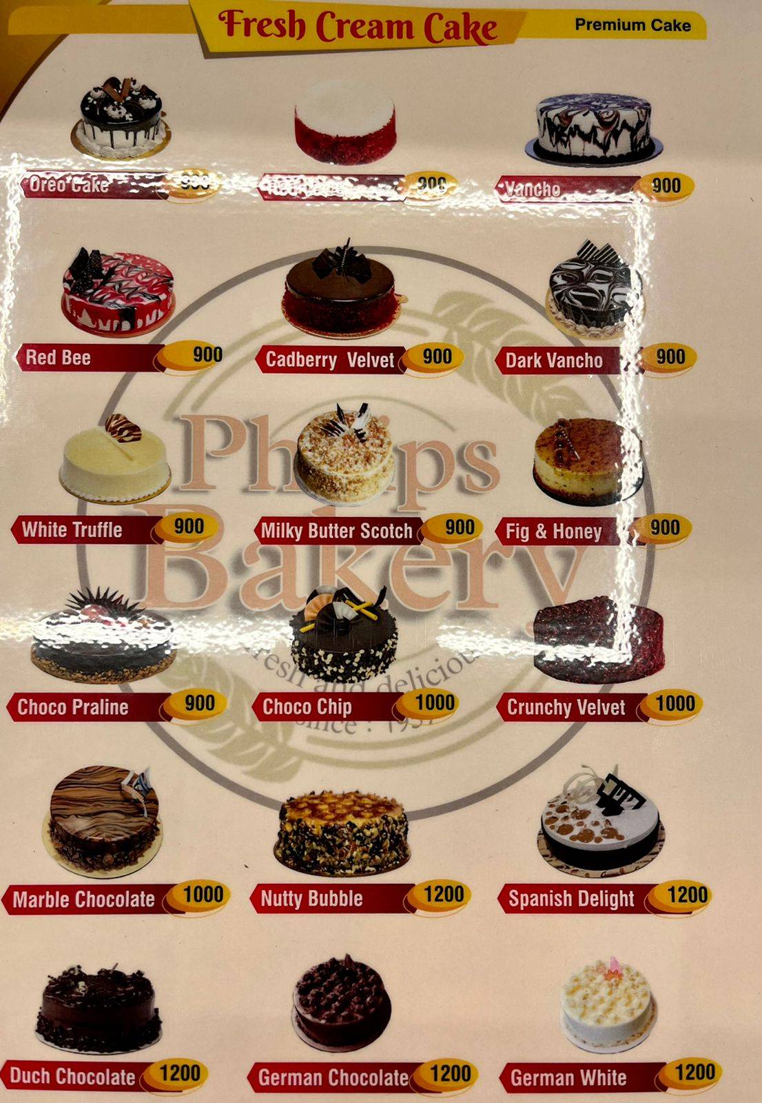 Menu at Philips Bakery, Kozhuvanal