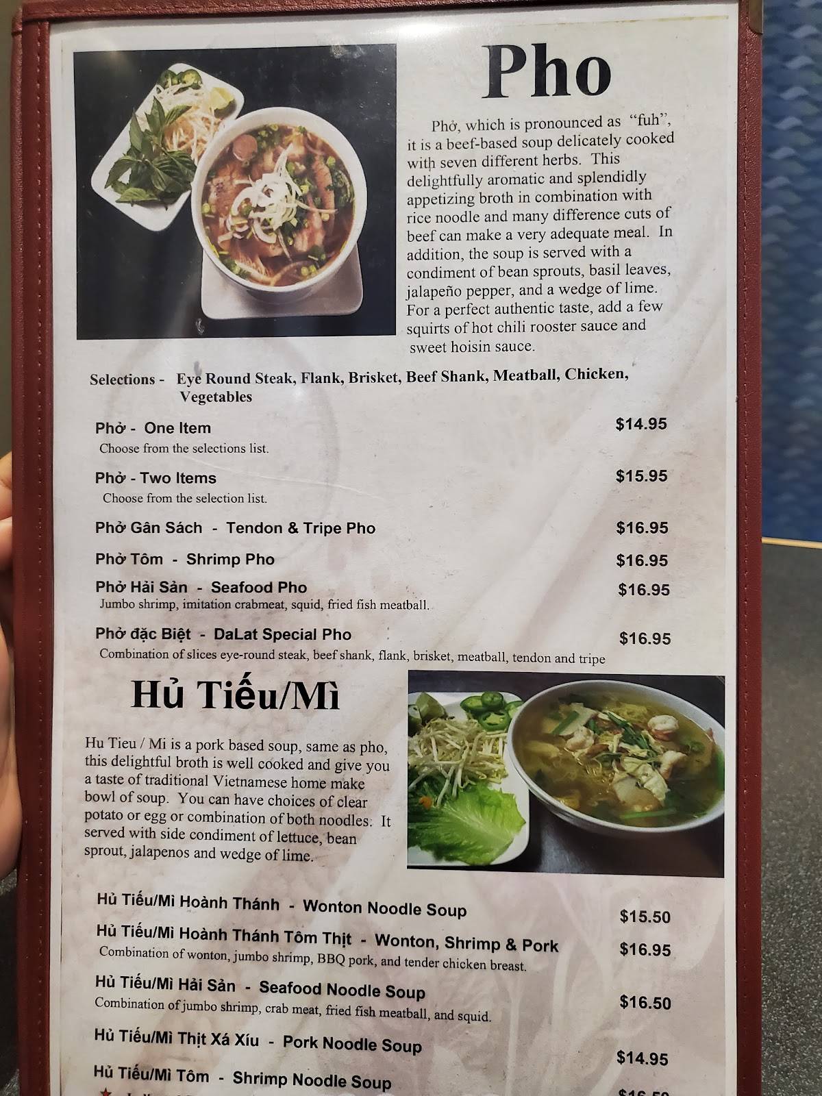 Menu at Pho Dalat Authentic Vietnamese Restaurant, Tempe