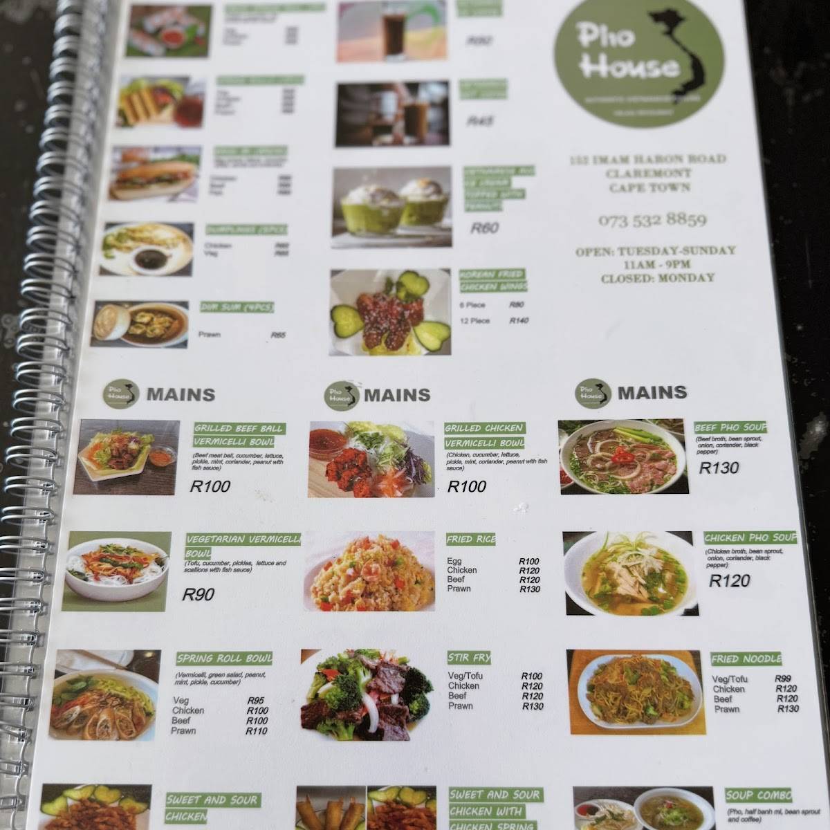 Menu at Pho House Halal Vietnamese Restaurant, Cape Town