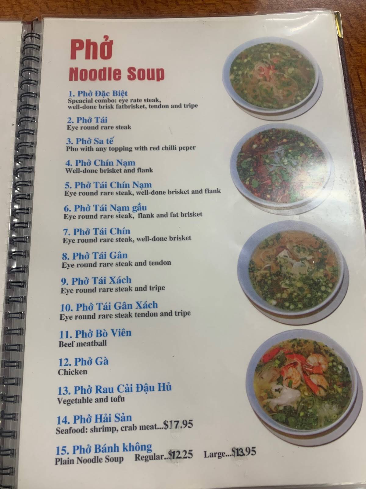 Menu at Pho Kevin restaurant, Laurel
