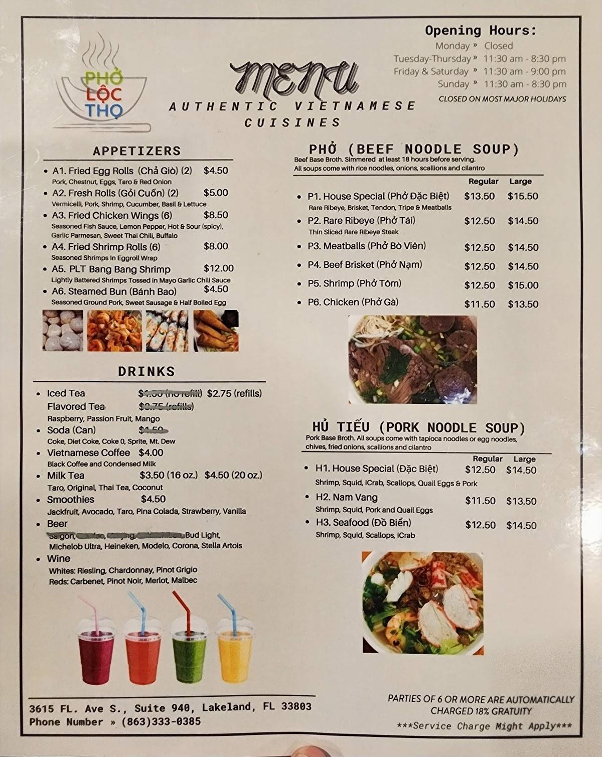 Menu at Dalat Town PHO - SANDWICH & MORE restaurant, Lakeland