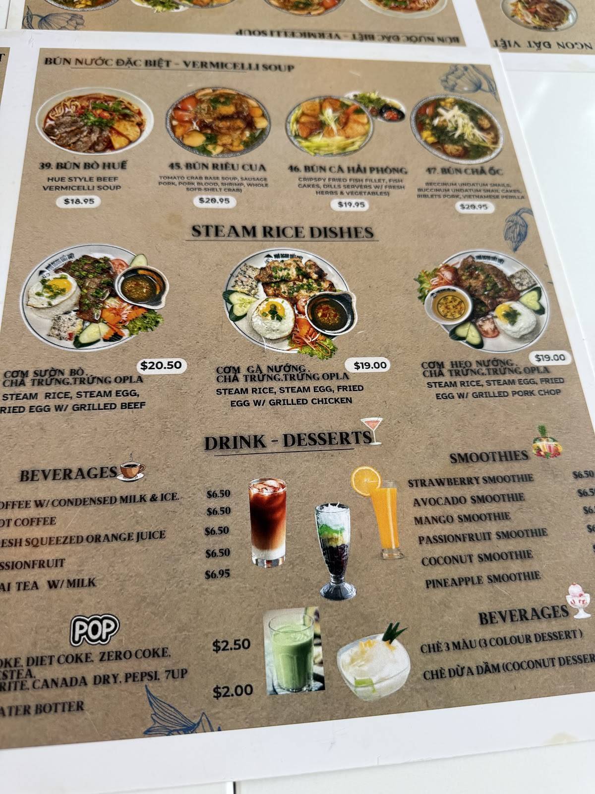 Menu at Pho Ngon Dat Viet London restaurant, London