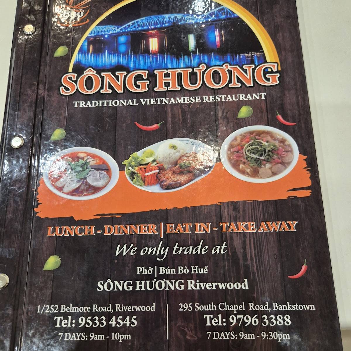 Menu at Pho Song Huong restaurant, Riverwood