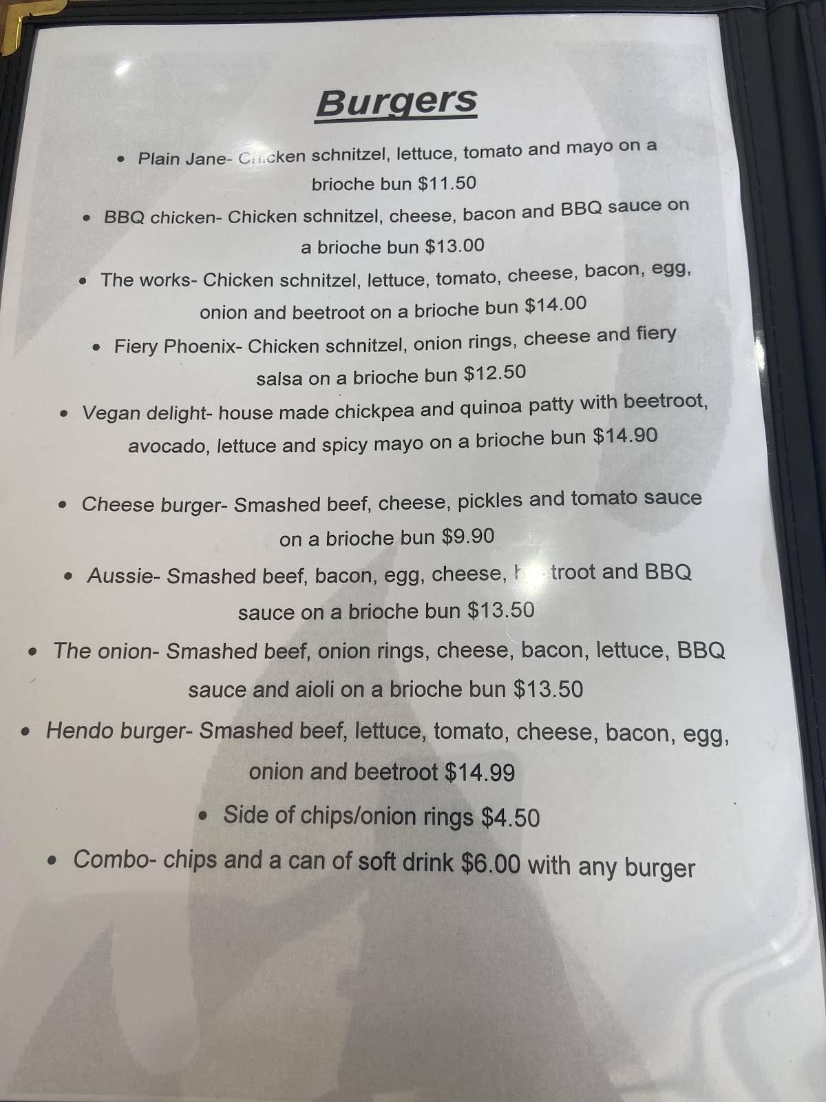 Menu at Phoenix Food & Coffee cafe, Bairnsdale