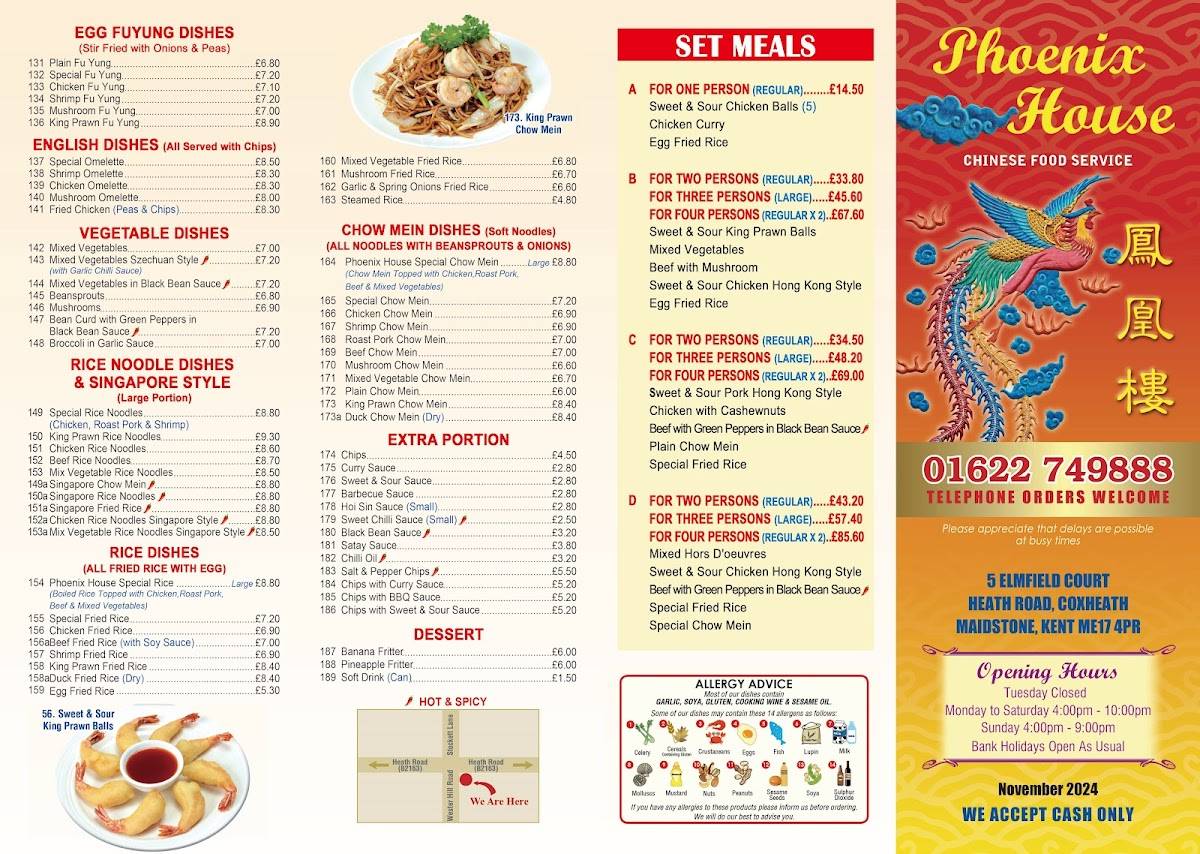 Menu at Phoenix House Chinese Takeaway fast food, Maidstone