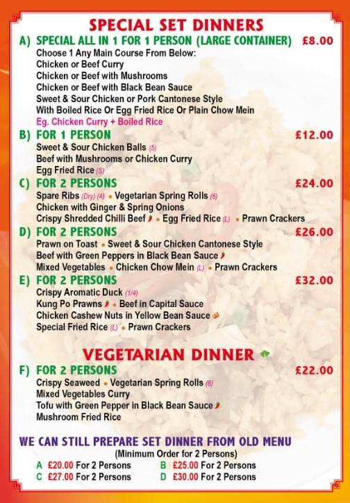 Menu at Phoenix House Chinese Takeaway restaurant, Frinton-on-Sea